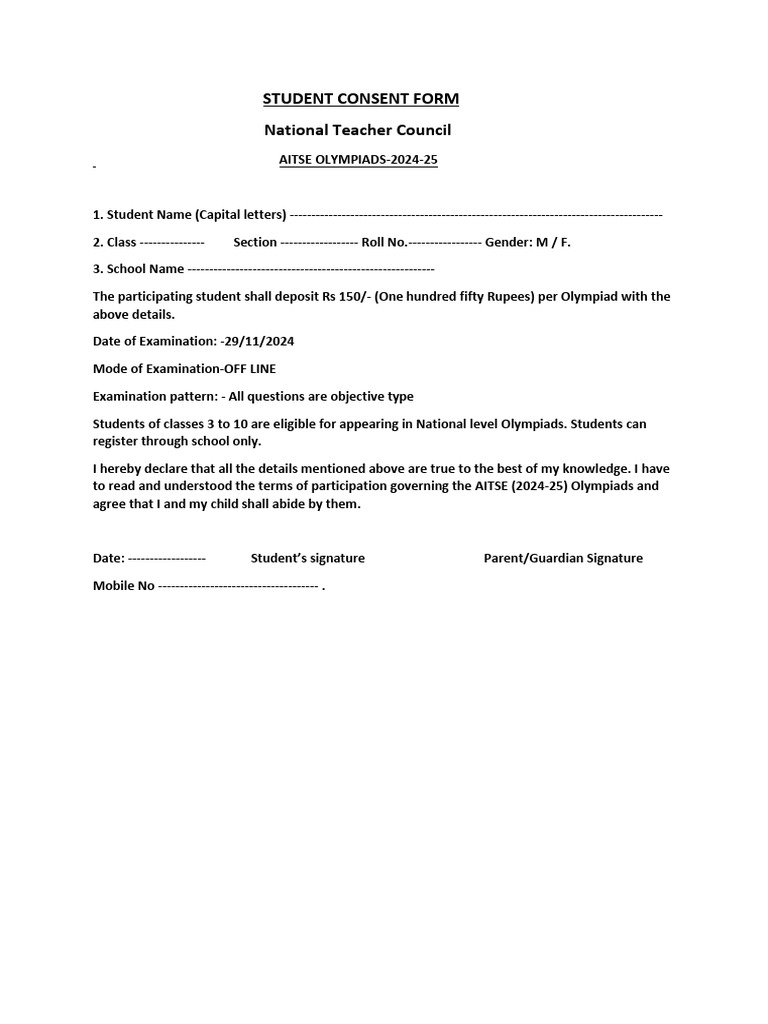 Sample Student Consent Form