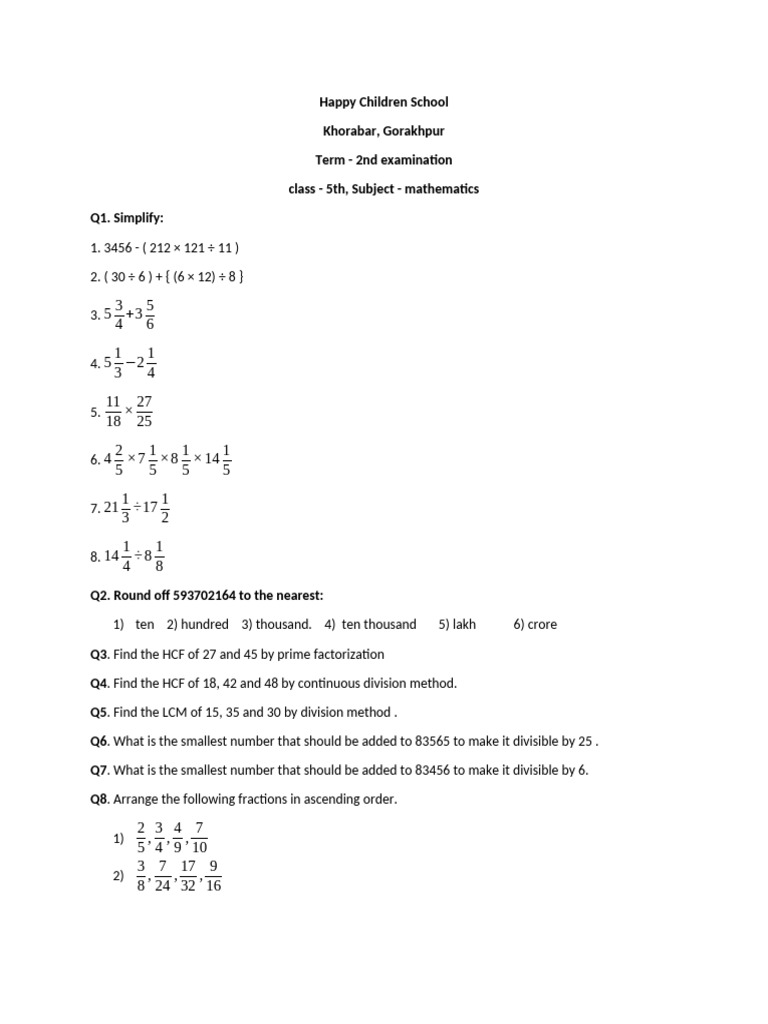5th Maths New | PDF