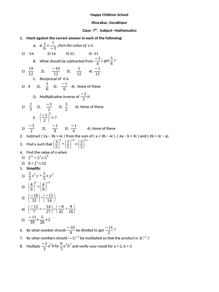 7th Maths New | PDF