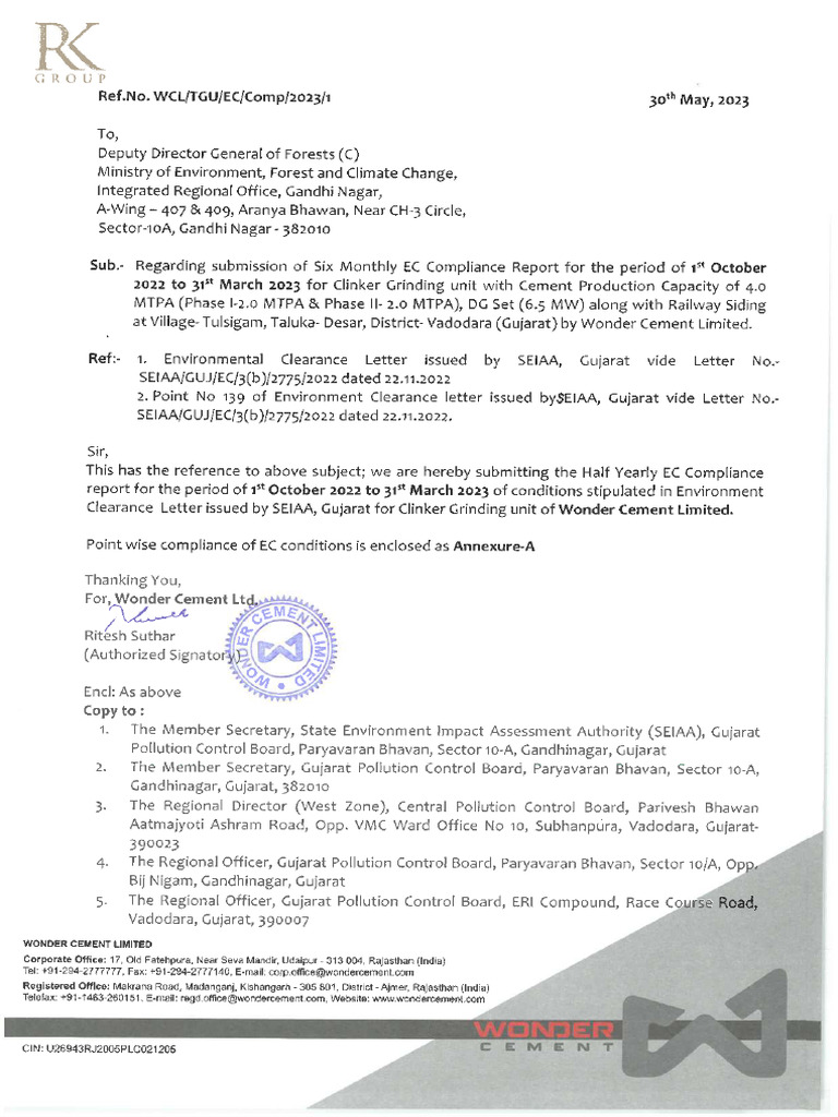 Sample - EC Compliance Report (Oct 22 - Mar 23) | PDF