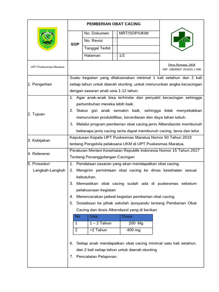 SOP Pemberian Obat Cacing | PDF