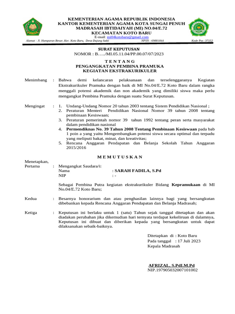 SK Pembina Pramuka | PDF