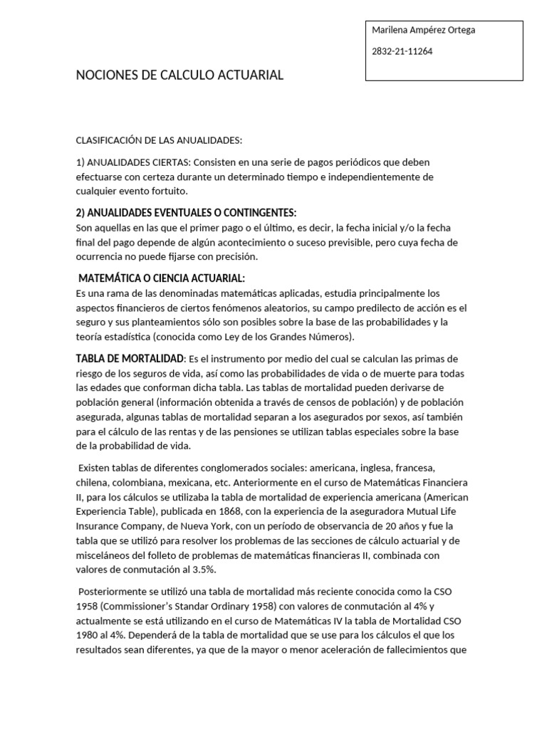 Nociones de Calculo Actuarial | PDF