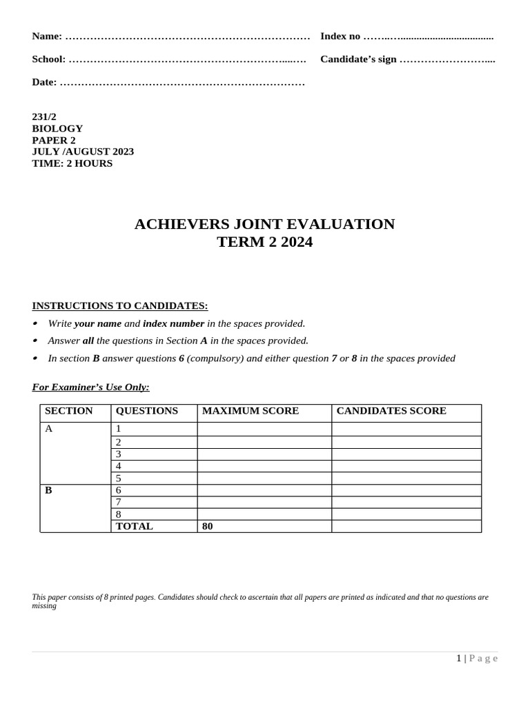 Bio Form 4 Pp2 t2 2023 | PDF