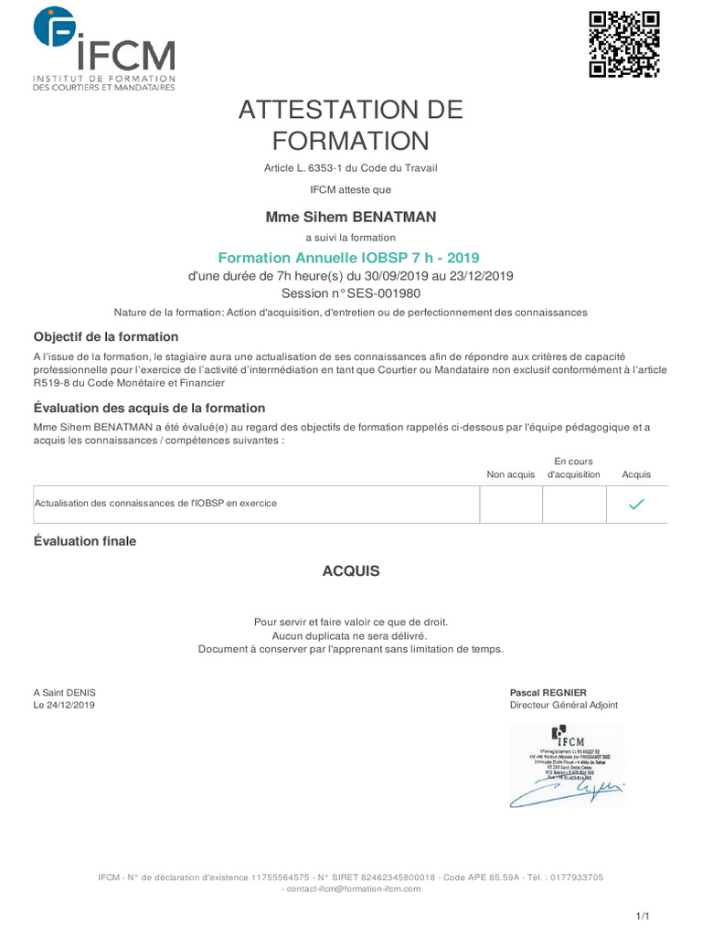 Attestation de Formation | PDF