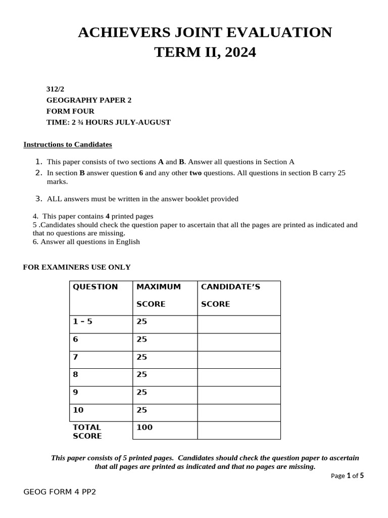 Geography f4 Pp2 Questions | PDF