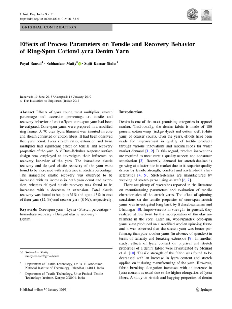 Effects of Process Parameters On Tensile and Recovery Behavior of Ring ...
