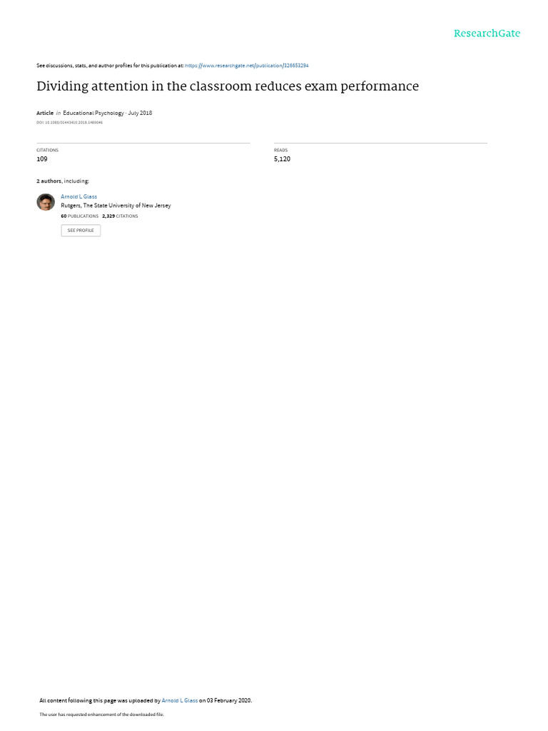 Classroom Divided Attention Exam Performance FINAlpaper | PDF
