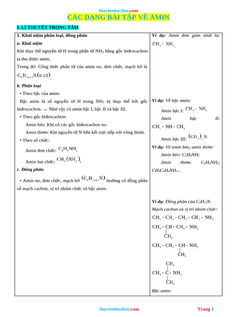 Cac Dang Bai Tap Ve Amin | PDF