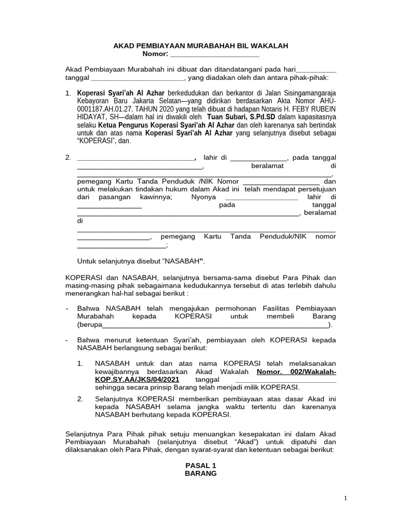Akad Pembiayaan Murabahah Bil Wakalah | PDF