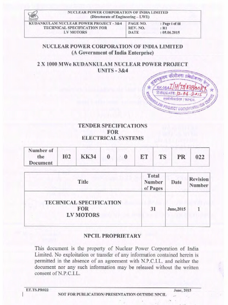 NPCIL Scpecifications For Electrical Systems | PDF