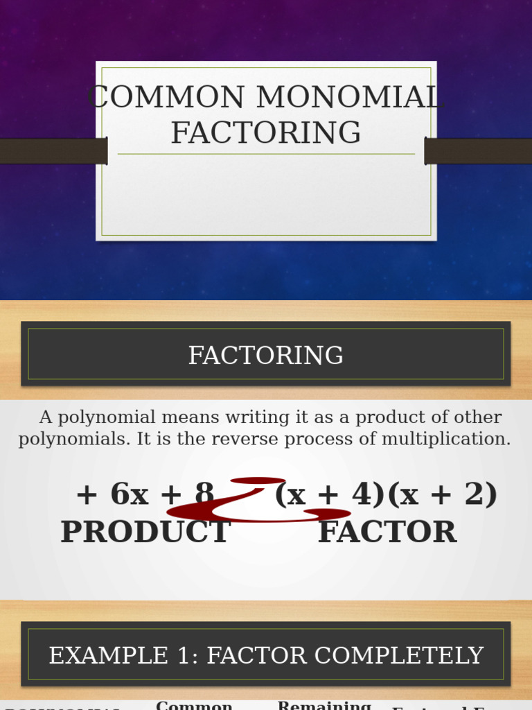Common Monomial Factoring Pdf