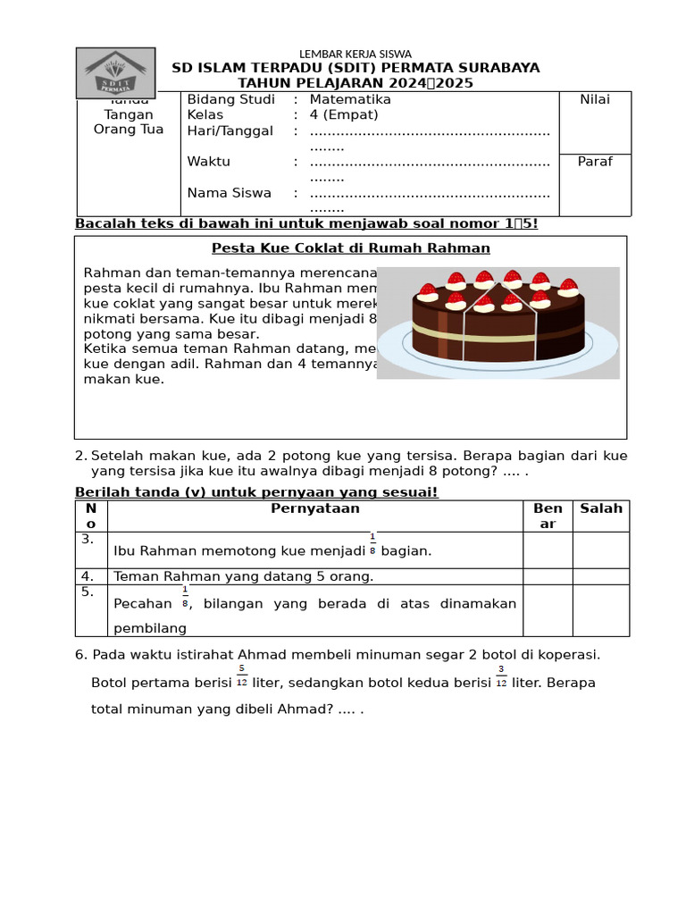 LK Kelas 4 Pecahan | PDF