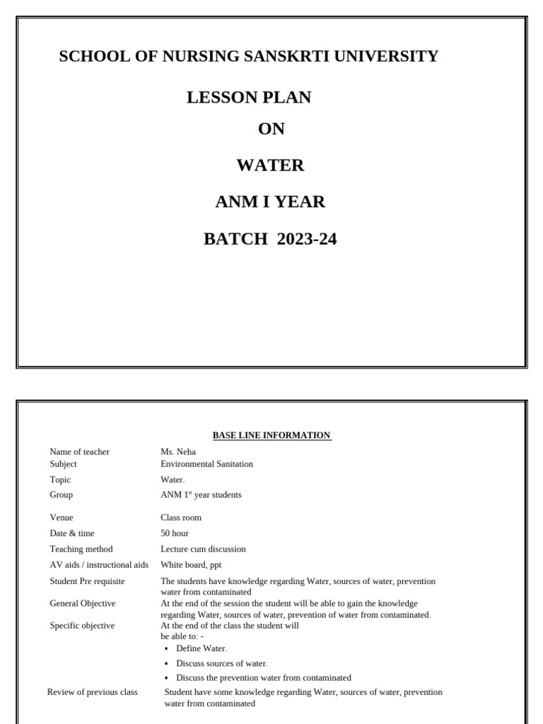 Lesson Plan Water For Anm | PDF