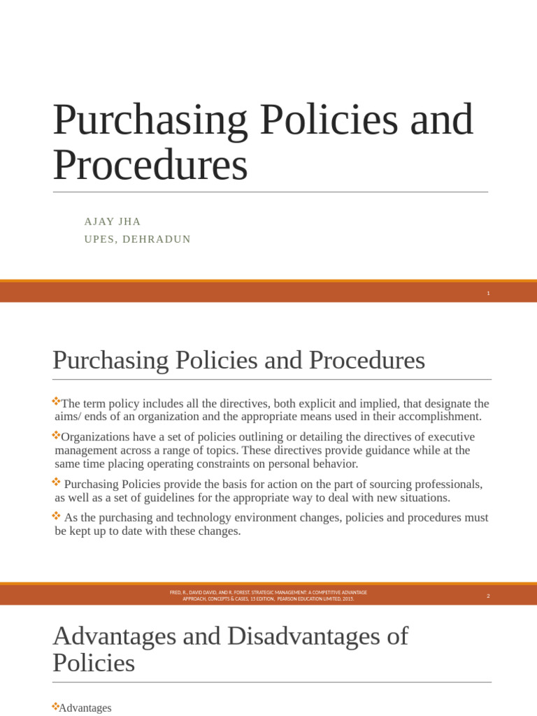 Purchasing Policy and Procedures (Lecture 4) | PDF