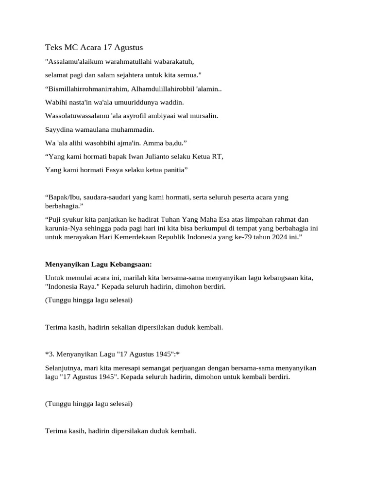 Teks MC Acara 17 Agustus | PDF