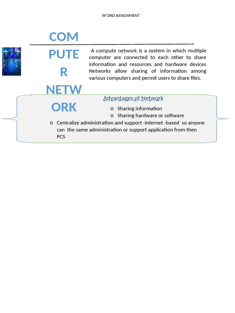 COM Pute R Netw ORK: Advantages of Network | PDF