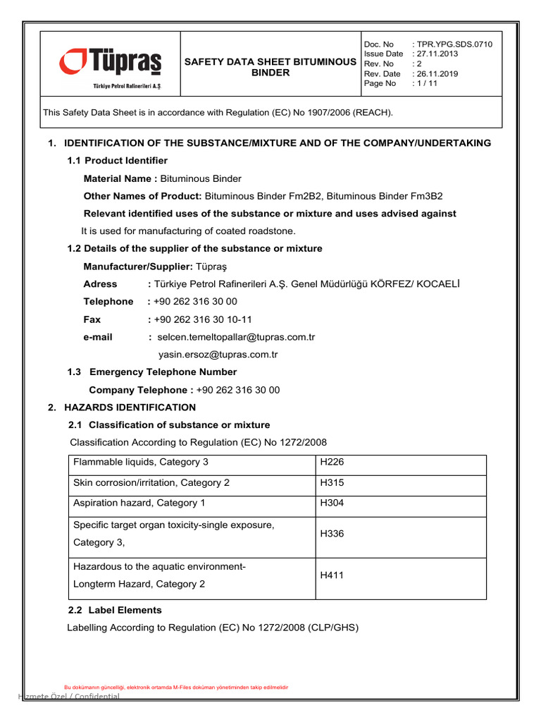 Safety-Data-Sheet-Bitumen-Binder Course Layer | PDF | Dangerous Goods | Toxicity