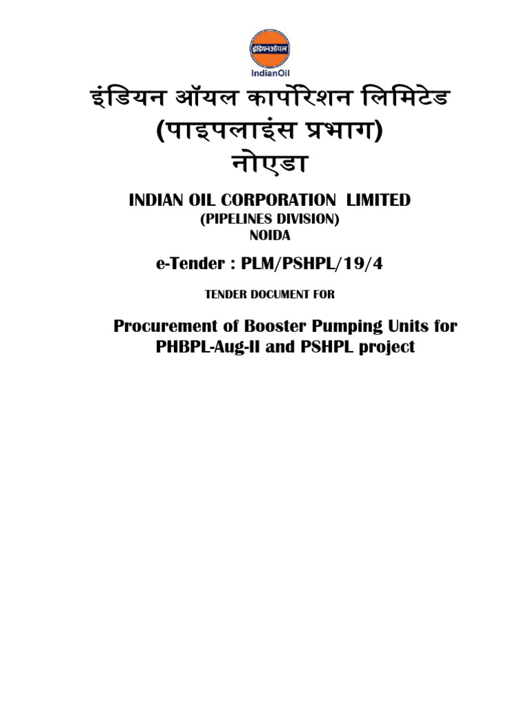 IOCL Booster Pumping Units Tender | PDF | Pump | Cheque
