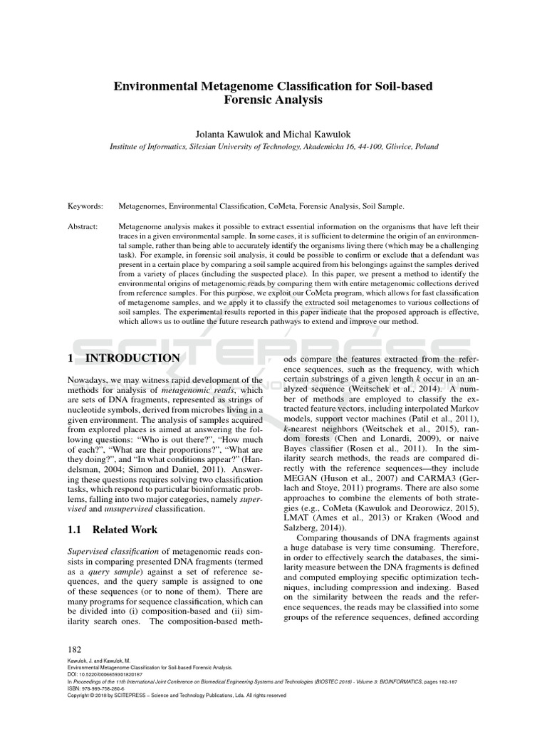 Environmental Metagenome Classification For Soil-Based Forensic Analysis | PDF | Bioinformatics ...