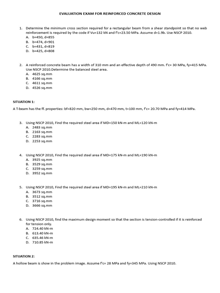 Evaluation Exam For Reinforced Concrete Design Pdf
