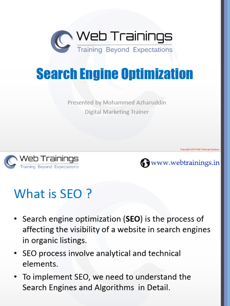 Search Engine Optimization: Presented by Mohammed Azharuddin Digital ...