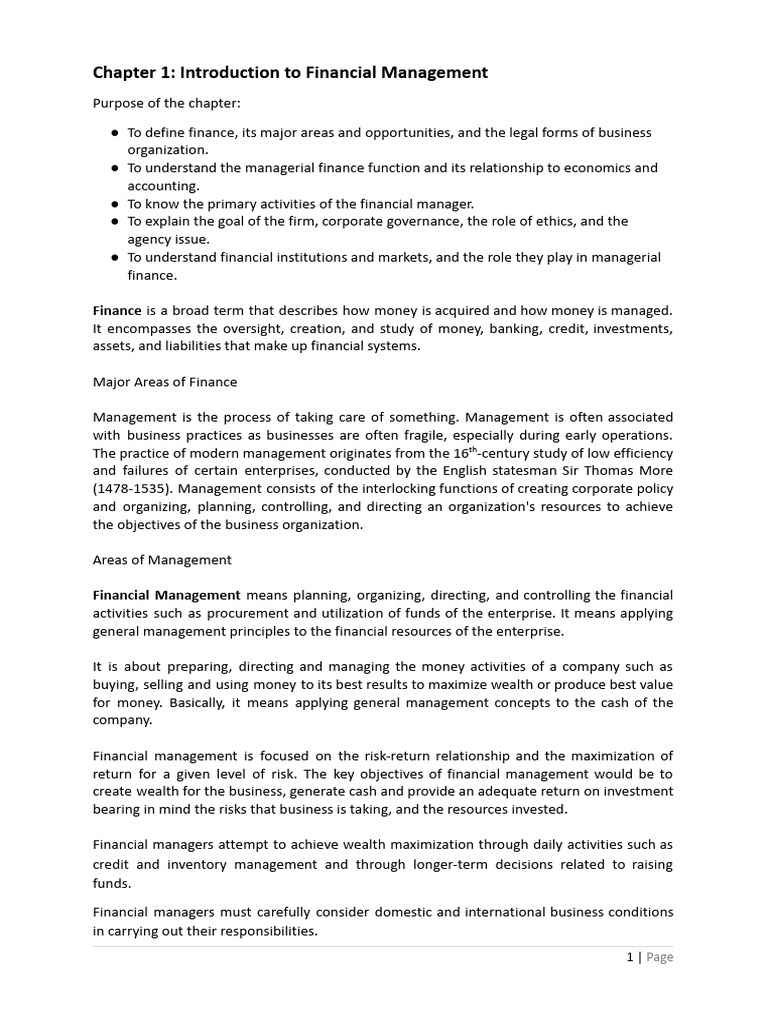 Fin MGT 1 Chapter 1 | PDF