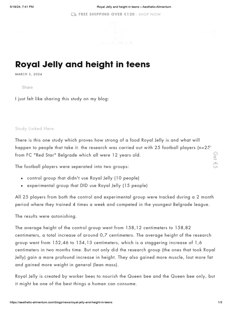 Royal Jelly and Height in Teens - Aesthetic-Alimentum | PDF