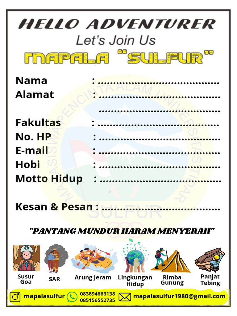 Formulir Pendaftaran Offline Mapala Sulfur | PDF