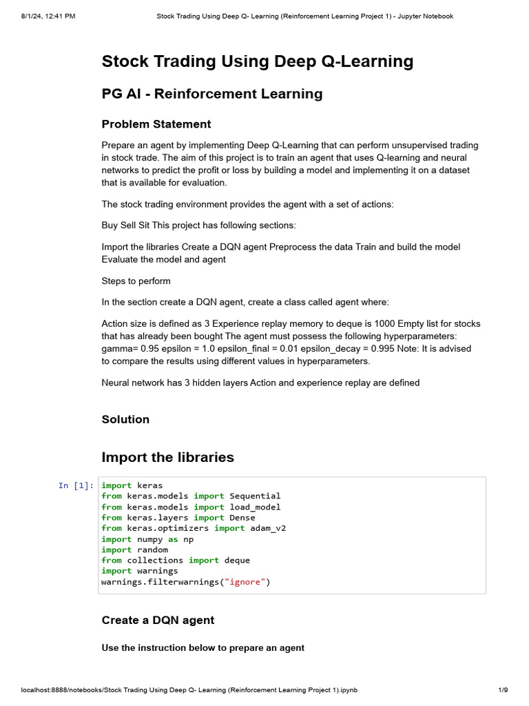 Stock Trading Using Deep Q - Learning (Reinforcement Learning Project 1 ...