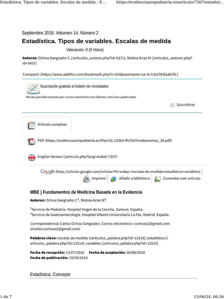 Estadística. Tipos de Variables. Escalas de Medida - Evidencias en ...