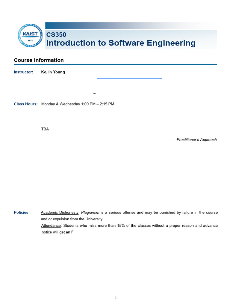 CS350 Syllabus Fall2024 | PDF