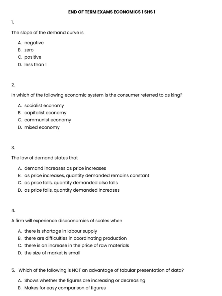 2022 End of Term Exams Economics 1 | PDF