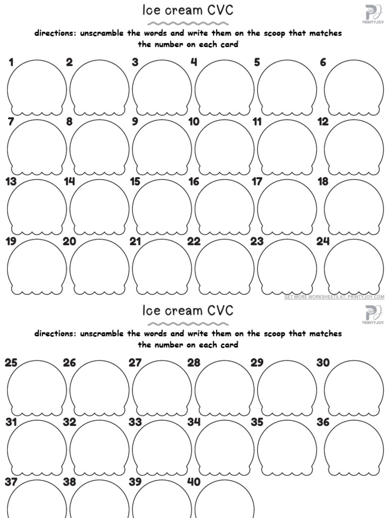Ice Cream CVC Words Worksheets Free Printable | PDF