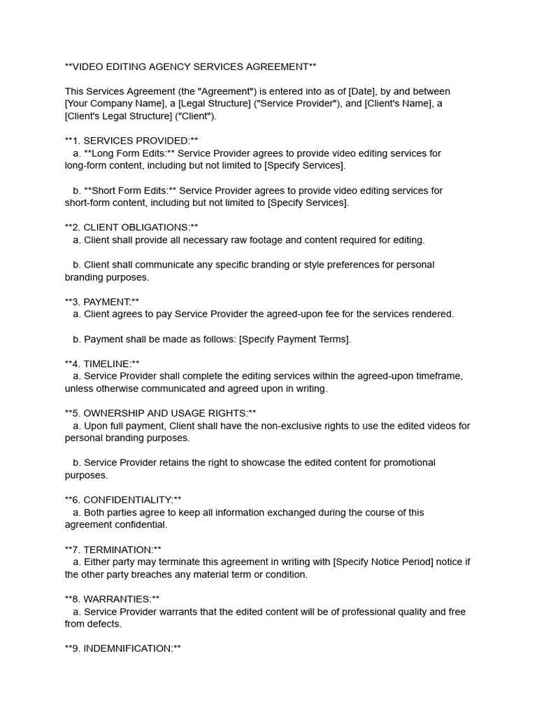 Video Editing Contract | PDF