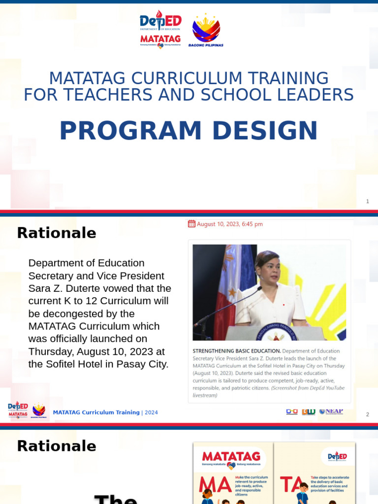 SD - The MATATAG Curriculum Training Design | PDF