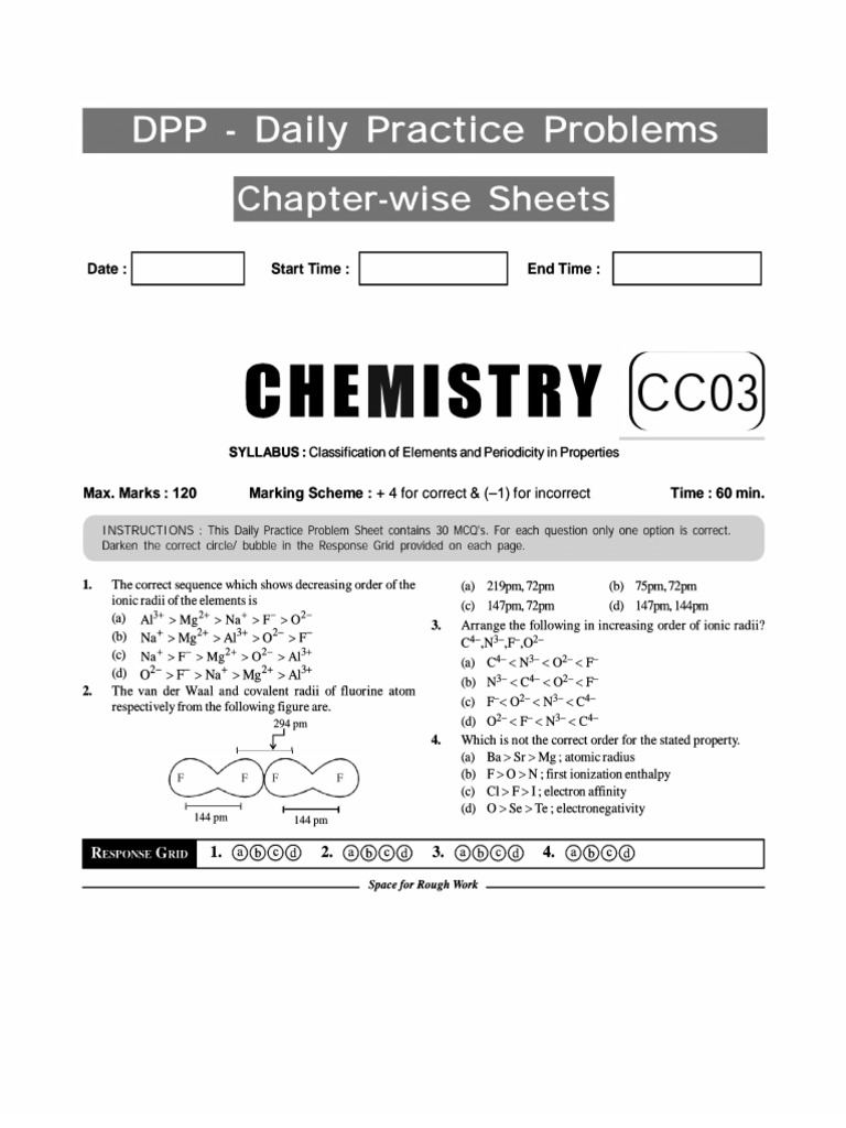 03 Periodic Table JEE Main Chemistry DPP | PDF