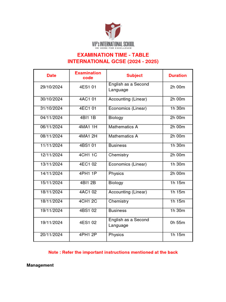 Grade 10 Exam Timetable 2024 | PDF