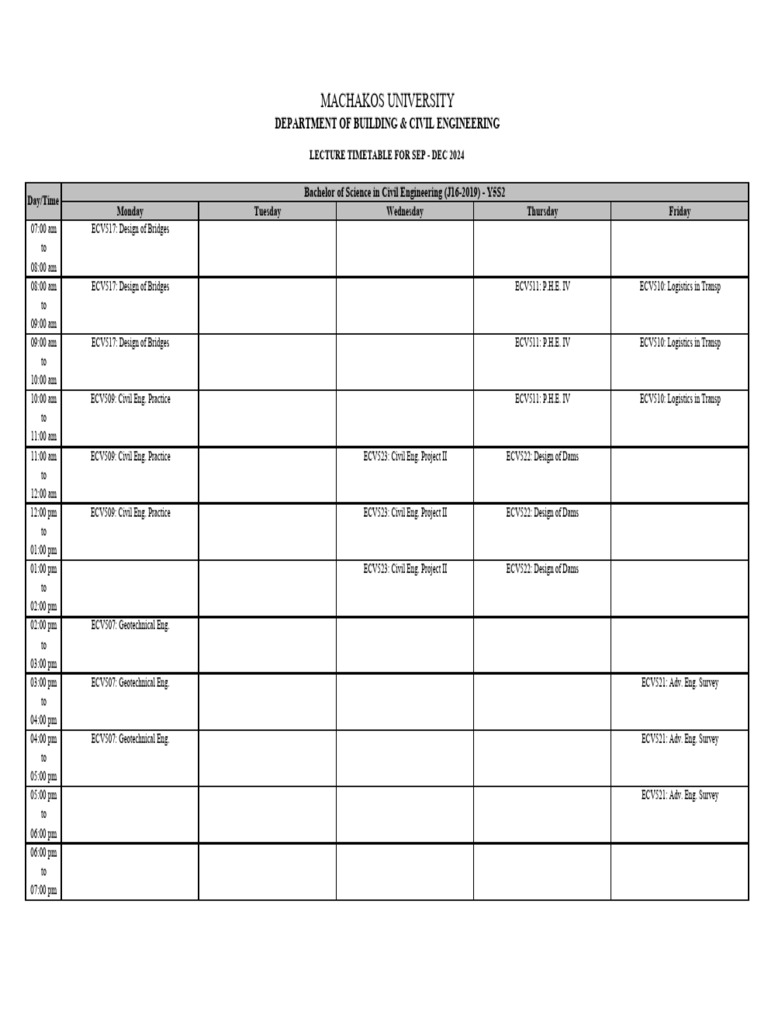 Sep - Dec 2024 Timetable Draft 2 | PDF | Engineering | Physical Sciences