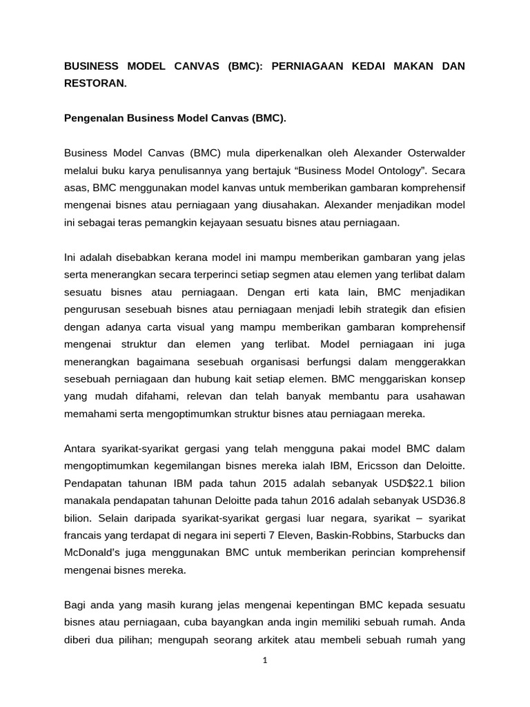 Business Model Canvas Kedai Makan Dan Restoran | PDF