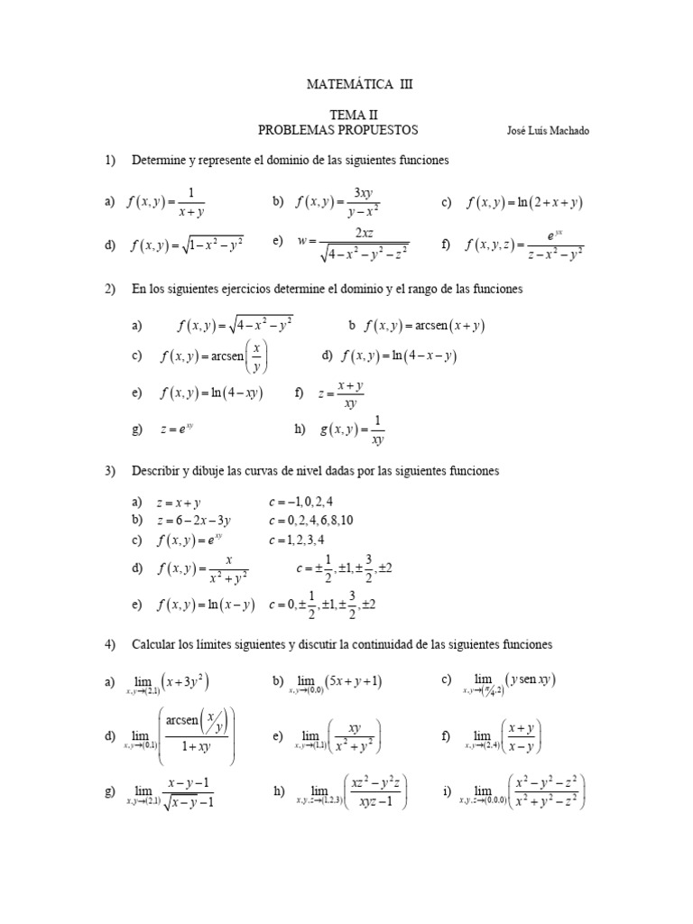 Prob - Mat III Tema II PROBLEMAS PROPUESTOS | PDF
