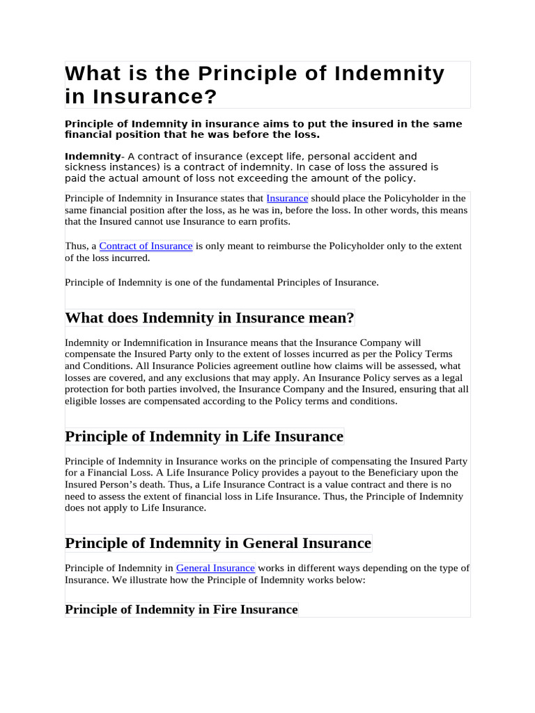 Principle of Indemnity | PDF