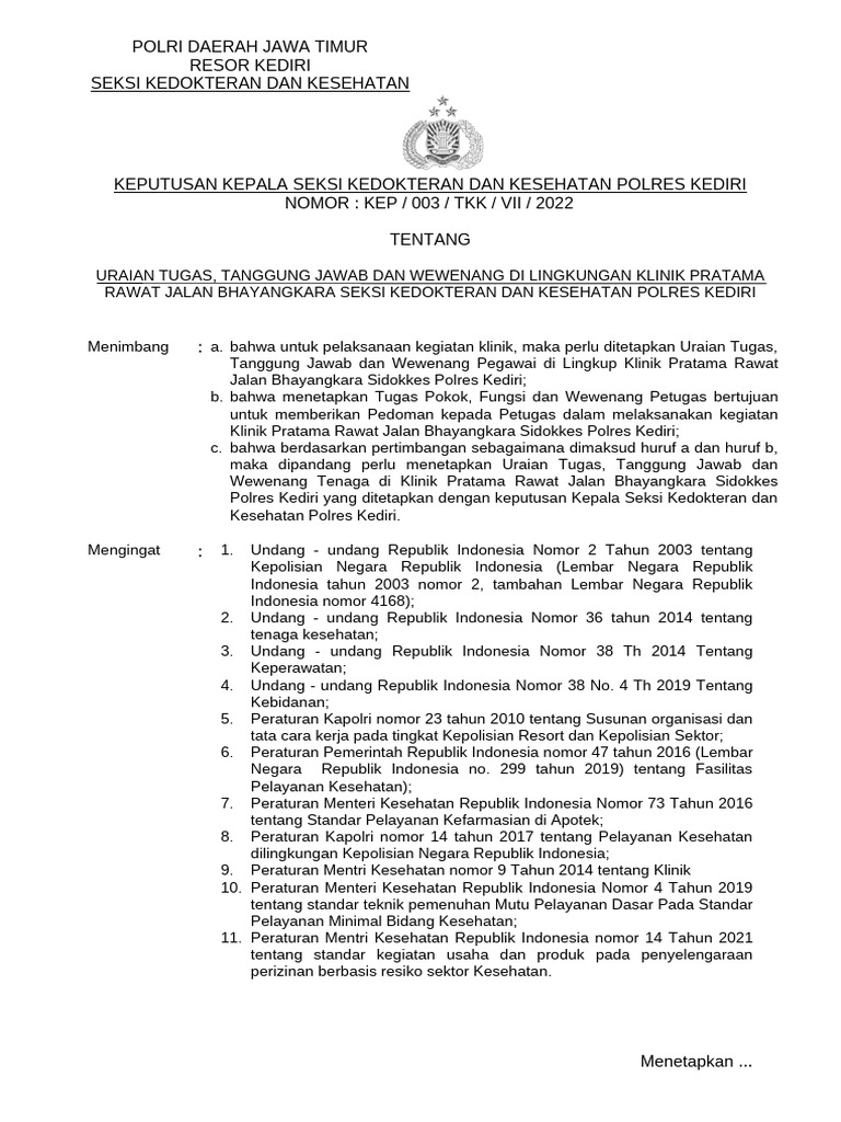 SK Uraian Tugas, Tanggung Jawab, Wewenang | PDF