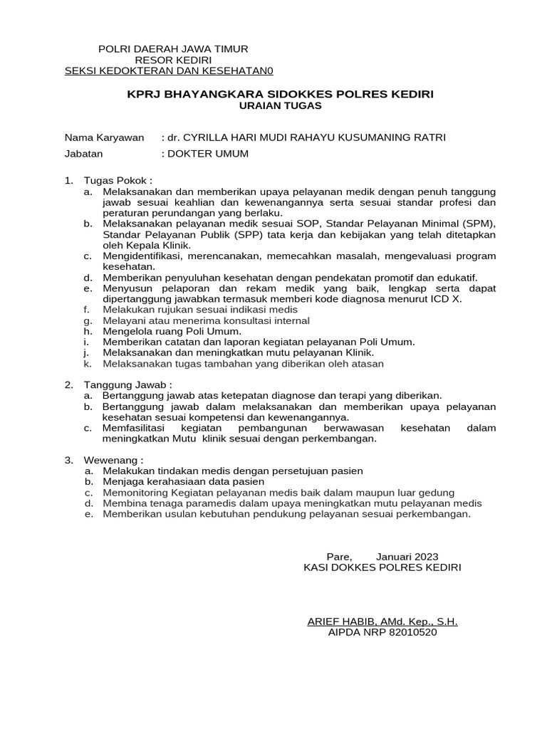 Uraian Tugas Karyawan | PDF