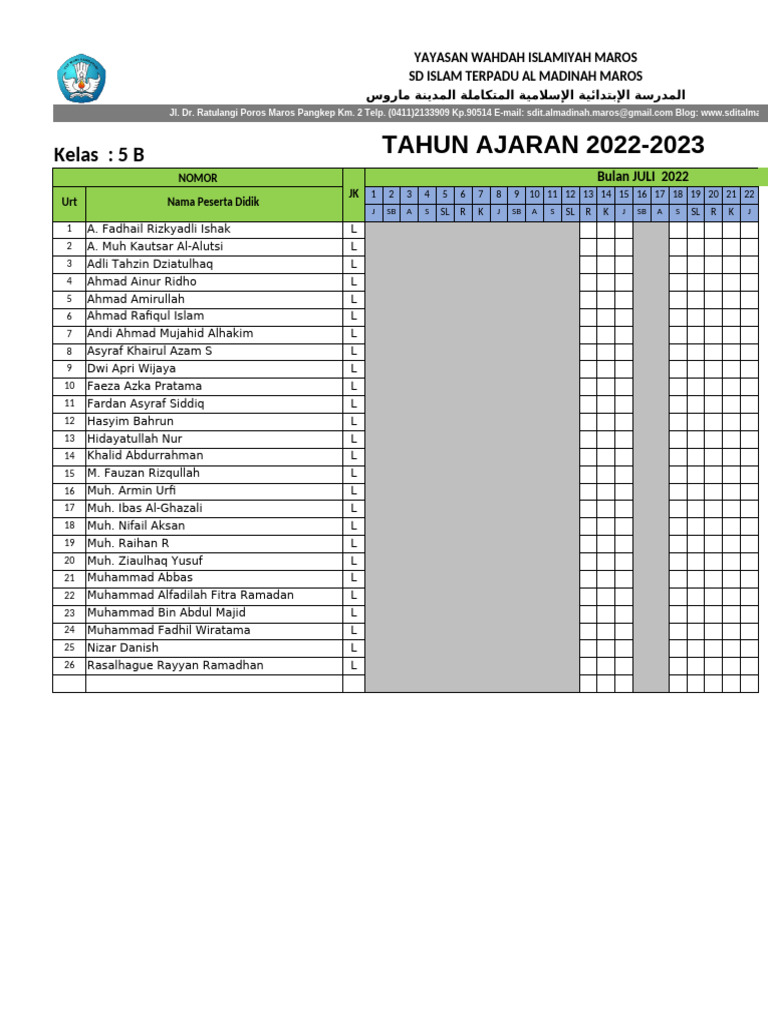 Format Absen 2022 Smt.5b | PDF