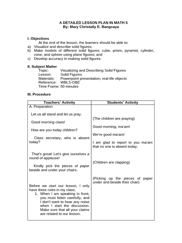 A Detailed Lesson Plan in Math 2 | PDF