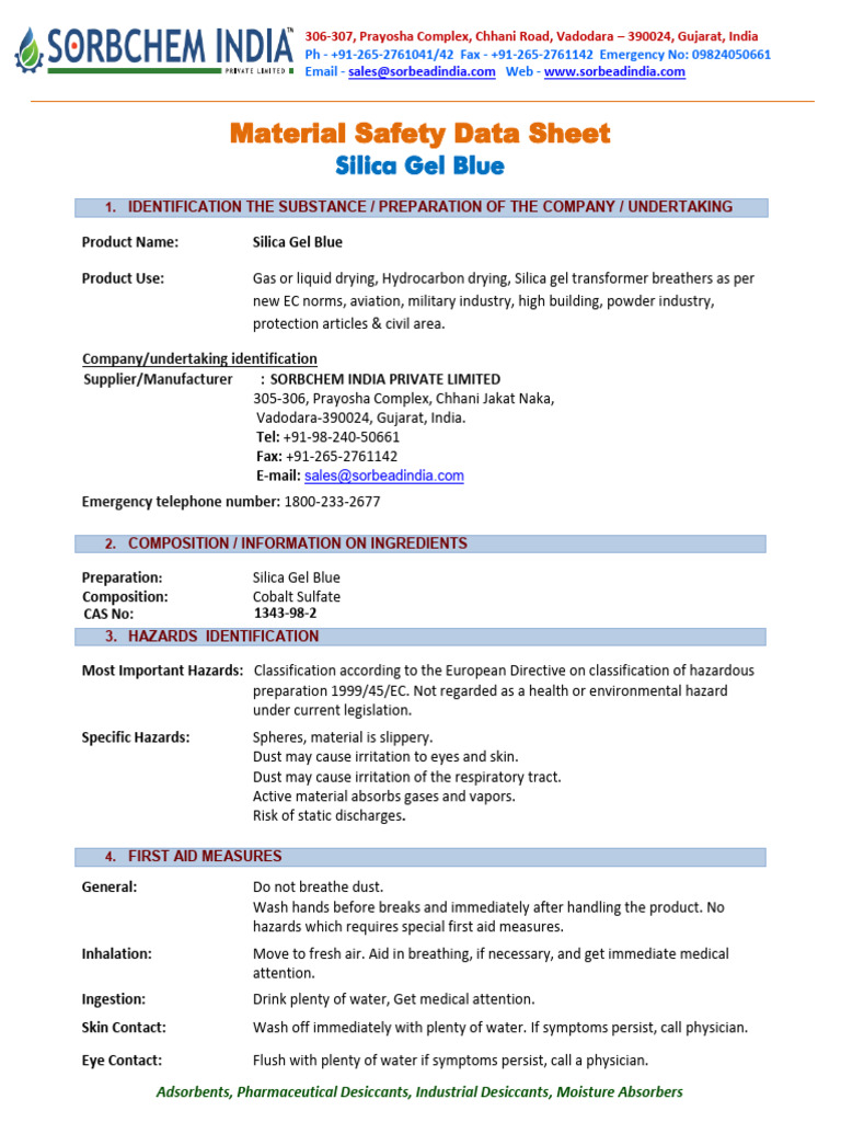 MSDS Silica Gel Blue Updated | PDF
