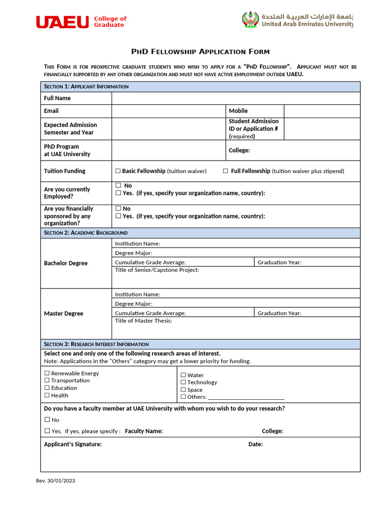 phd-fellowship-application-form-updated-2023 | PDF