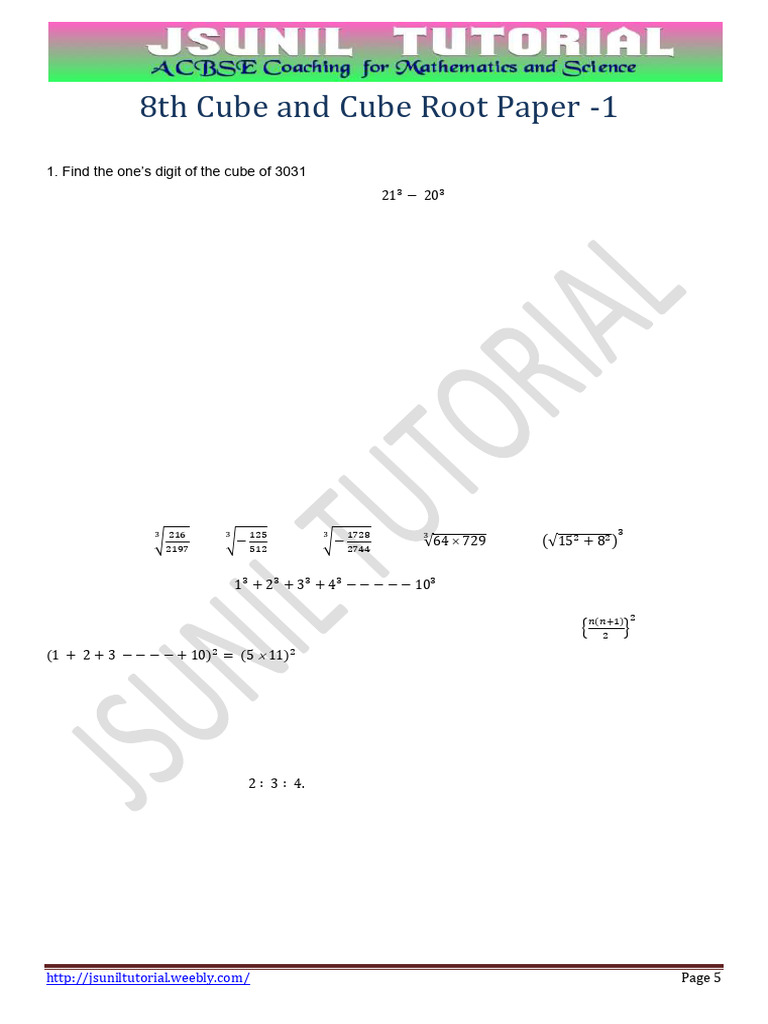 8th Cube And Cube Root Work Sheet 2023 Pdf