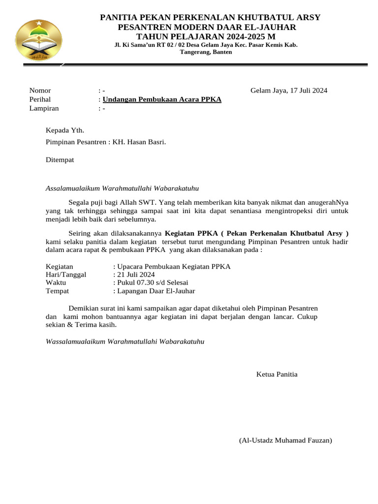 Surat Undangan Upacara PPKA | PDF